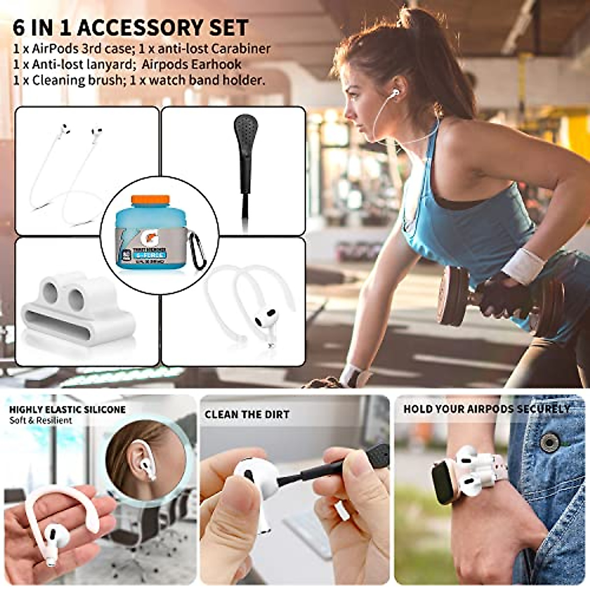 Cartoon Sport Water Case for AirPods 3 Case (2021), 6in1 Accessories Set Protective Cover for Air pods 3, Cute Food Design Silicone Case for AirPods 3rd Generation Case for Boys Men (Blue Sport Water)