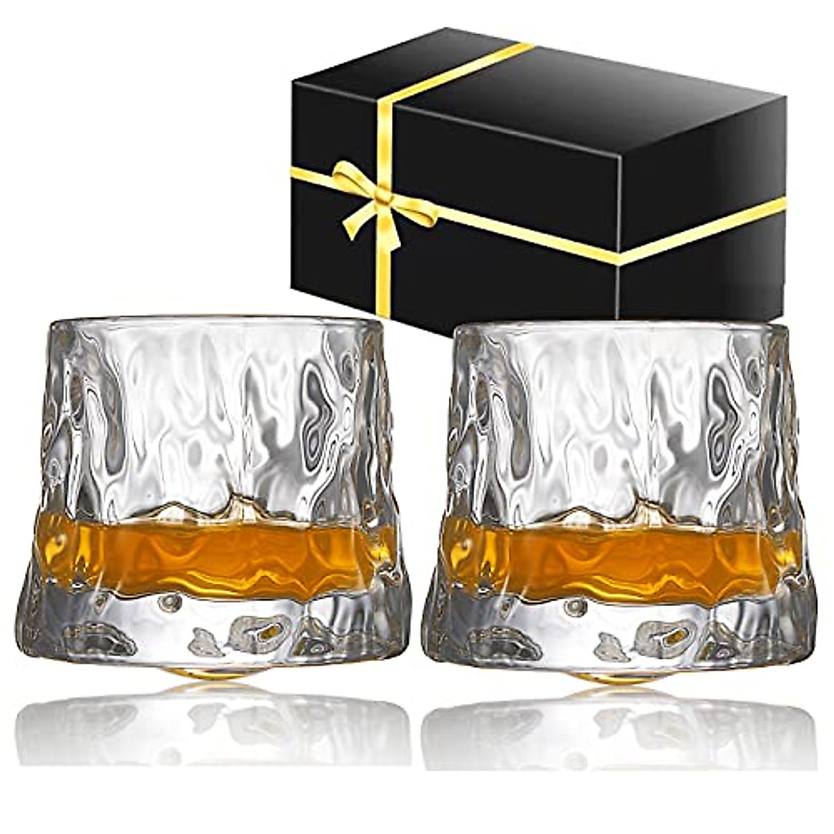 HALOYIVGO Whiskey Glasses Set of 2 - Tumblers Rotation Whiskey Glass Cups 5.41 oz - Crystal Thick Rocks Glass with Premium Gift Box - for Drinking Bourbon, Scotch Whisky, Cocktails