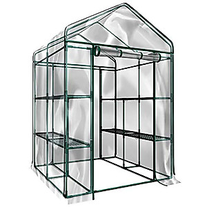 Greenhouse - Walk in Greenhouse with 8 Sturdy Shelves and PVC Cover for Indoor or Outdoor Use - 56 x 56 x 76-Inch Green House by Home-Complete