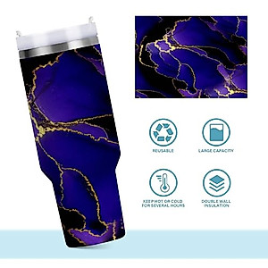 RPLIFE Abstract Watercolor Purple Stainless Steel Tumbler, Insulated Coffee Cups with Lids, Coffee Tumbler for Women