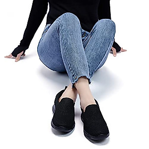 Womens Walking Shoes Breathable Mesh Loafers Lightweight Slip-on Sneakers Non Slip Casual Shoes, All Black, Size 8