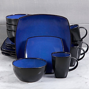 Gibson Elite Soho Lounge Reactive Glaze Stoneware Dinnerware Set, Service for 4 (16pc), Blue