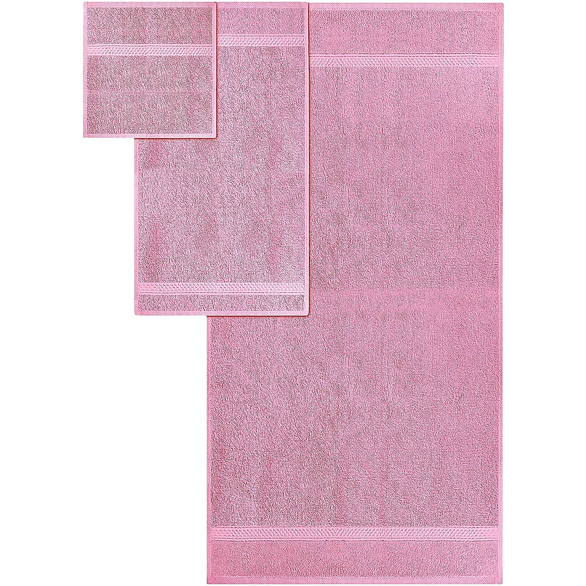 Simpli-Magic Bath Towels Set, 2 Bath Towels, 2 Hand Towels, and 6 Washcloths (10 Piece Set), Ring Spun Cotton Highly Absorbent Towels for Bathroom, Shower Towel (Pink)