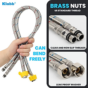 Klabb F18 32-Inch Long Bathroom Kitchen Faucet Connector Braided Stainless Steel Supply Hose 3/8-Inch Female Compression Thread x M10 Male Connector, x 2 Pcs (1 Pair)