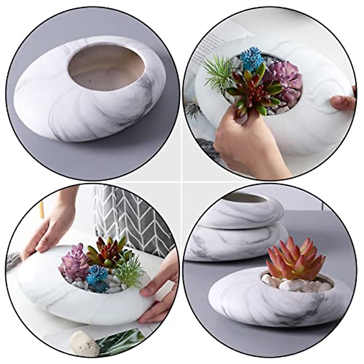 HANABASS Decorative Planters Vase Pebble Oval Desktop Container Home Pot Ceramic Ikebana Balcony Mini Indoor Flower Center Modern Holder Bonsai Outdoor Cactus for Style and Plant Garden