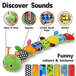 Sumobaby Infant Baby Musical Stuffed Animal Activity Soft Toys with Multi-Sensory Crinkle, Rattle and Textures, for Tummy Time Newborn 0-3-6-12 Months Boys, Girls, Caterpillar