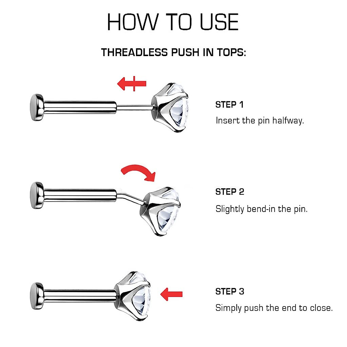 ZS 16G Stainless Steel Pushin Lip Rings, Colorful CZ Forward Helix Earring, Length 6/8/10mm Labret Monroe Medusa Piercing Jewelry for Women Men (E-CZ:3mm,L:10mm)