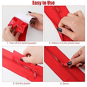 4pcs Dust Barrier Zipper, 7ft x 3in Self-Adhesive Tarp Double Zipper Instant Door Dust Protection with Plastic Sheeting Cutter Construction Plastic Zip Wall Accessories (Red)