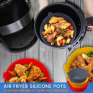 7.8"Air Fryer Silicone Pot Replaces Flammable Parchment Liner, Reusable Air Frying Pan Oven Accessories Circular Tray, Round Tray Suitable for Dishwasher Fridge Oven Outdoor Fruit Basket(Red)