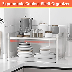 KOMOHOM Expandable Cabinet Organizer 16"~26", Kitchen Shelf Organizer Spice Rack 11” wide, Cupboard Organizers And Storage Shelves, Kitchen Counter Organizers, Countertop Cabinets Small Pantry Shelf