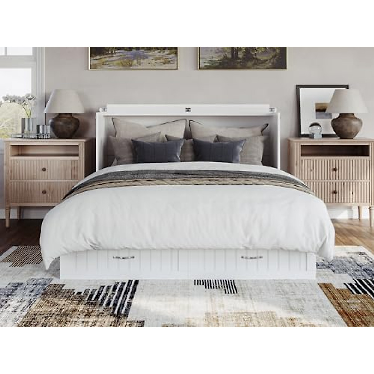 AFI, Aspen Mid-Century Modern Queen Solid Wood Murphy Bed Chest with Mattress in White