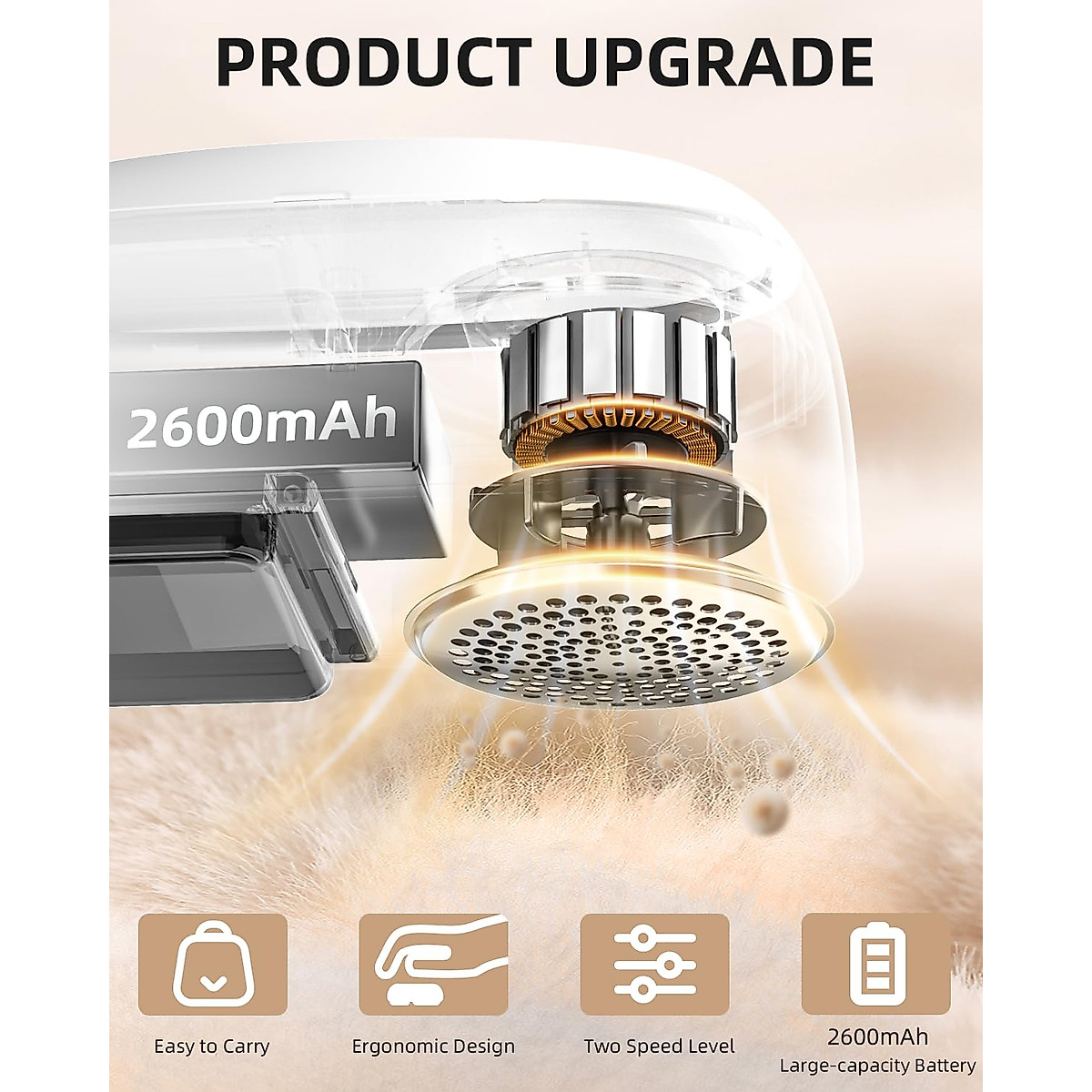 ASNUG Fabric Shaver, 2600 mAh Rechargeable Lint Remover, Sweater Shaver with Lint Brush, Sweater Defuzzer to Remove Pilling, Large Capacity Lint Storage, Portable Fabric Shaver for Furniture, Clothes