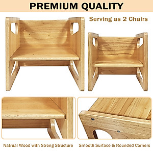 Royxen Montessori Weaning Table and Chair Solid Wood Toddler Table and Chair Set 2 Level Height, Cube Chairs for Toddlers