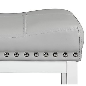 OUllUO Gray White Bar Stools Set of 2, Counter Height Bar Stools, Saddle Barstools, Pu Leather Stools with Metal Frame for Kitchen Island, 918P-NG