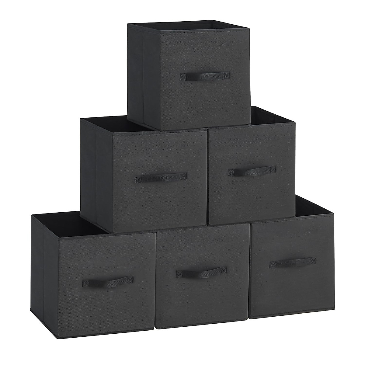 Somdot Fabric Storage Bins with Handle, 10.6 Inch Collapsible Storage Cubes, Foldable Organization Baskets for Closet Shelves Offices Toys, Set of 6 - Black