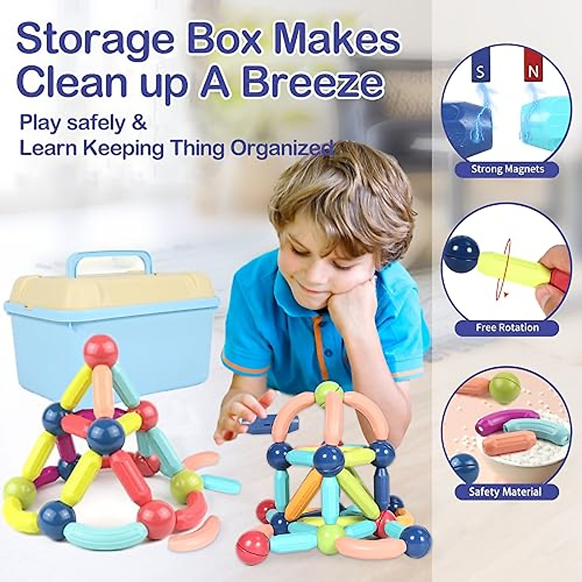 yiyisibao Magnet Toys for Ages 2-4, Magnetic Blocks STEM Learning Educational Toddler Toys 2-3, 40 PCS Montessori Toys for 2 Year Old Boy Girl Gifts Toys for 3 Year Old Boys & Girls