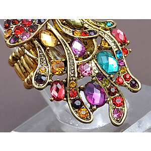 Alilang Rainbow Colorful Crystal Rhinestone Jellyfish Poison Tentacles Bejeweled Rings