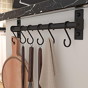 Dseap Pot Rack - Pots and Pans Hanging Rack Rail with 8 Hooks, Pot Hangers for Kitchen, Wall Mounted, Black