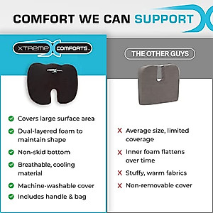 Xtreme Comforts Seat Cushion, Office Chair Cushions - Pack of 1 Padded Foam Cushion w/Handle for Desk, Wheelchair & Car Use - Back Support Pillow for Chair