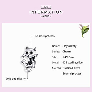 WOSTU 925 Sterling Silver Cat Kitty Charms For Bracelets For Women Fit Bracelets