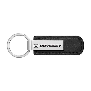 iPick Image for Honda Odyssey Silver Metal Plate Black PU Leather Strap Key Chain Keychain, Official Licensed