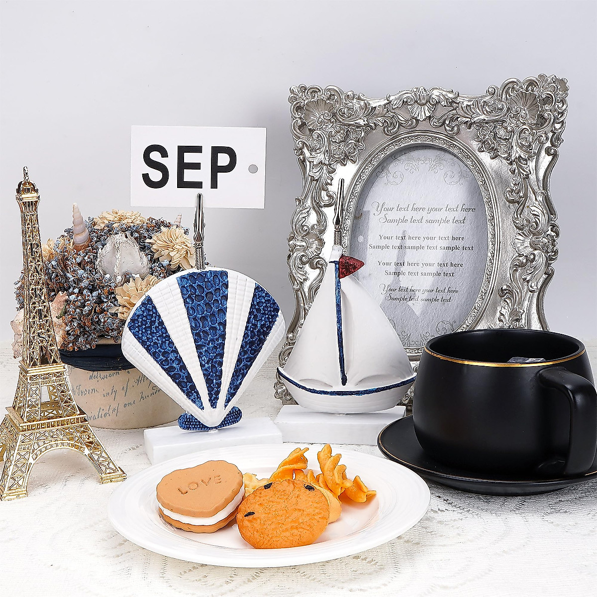 Nautical Place Card Holders Set of 6, Wooden Sea Theme Table Number Name Card Photo Holders for Beach Weddings Coastal Parties and Home Decor