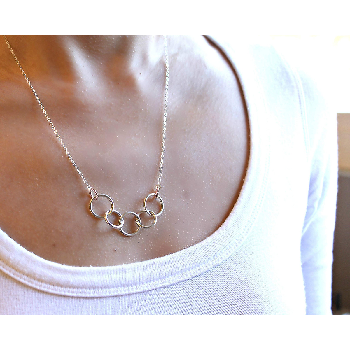 EFYTAL 50th Birthday Gifts for Women, 925 Sterling Silver Five Circle Necklace For Her, Thick Ring 5 Decade Jewelry 50 Years Old