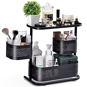 KINGRACK Bathroom Counter Organizer, 3 Tier Rotating Vanity Bedroom Storage cabinet, Cosmetic Holder Standing Shelf, Bathroom Tray for Countertop Storage, Kitchen Spice Rack,Black