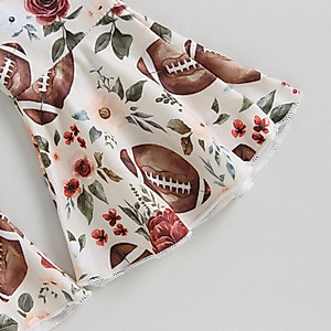 Twopumpkin My First Thanksgiving Baby Girl Outfit Newborn Turkey Onesie Romper Bell Bottoms 1st Thanksgiving Clothes (Football Season White, 0-3 Months)