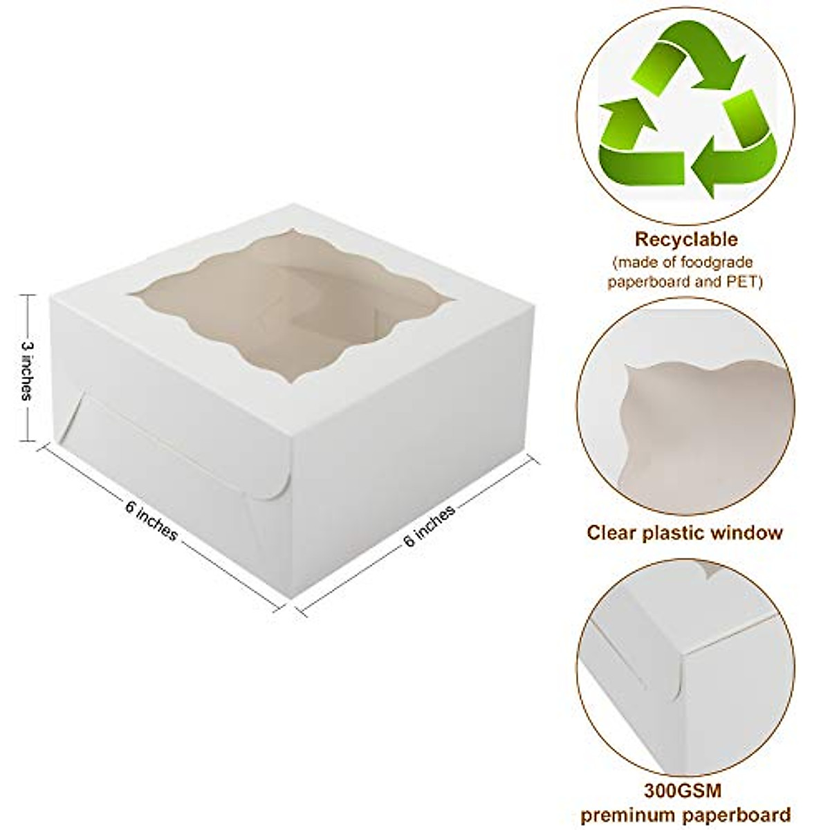 Colovis 30 Pcs White Bakery Boxes with Window, 6 X 6 X 3 Inches, White Paperboard Treat Boxes for Cookies, Pastry, Cookies, Strawberries, Macarons