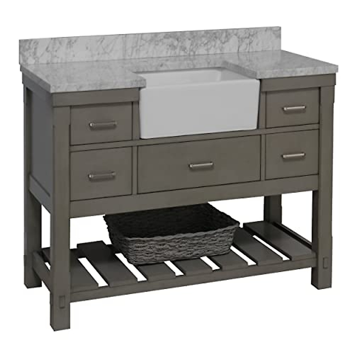 Charlotte 48-inch Bathroom Vanity (Carrara/Weathered Gray): Includes Weathered Gray Cabinet with Authentic Italian Carrara Marble Countertop and White Ceramic Farmhouse Apron Sink
