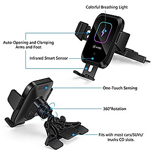 enomol Wireless Car Charger CD Slot Phone Mount, Auto-Clamping 15W Qi Fast Charging Infrared Smart Sensor Air Vent Cell Phone Holder,Compatible with iPhone 13 Pro Max 12 11 X 8,Samsung S21 S20 S10 S9