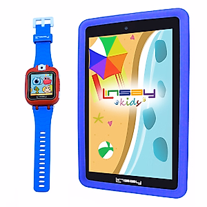 LINSAY® 7" Kids Funny Tablet Blue with 1.5" Kids Smartwatch 90 Degree Selfie Camera Blue