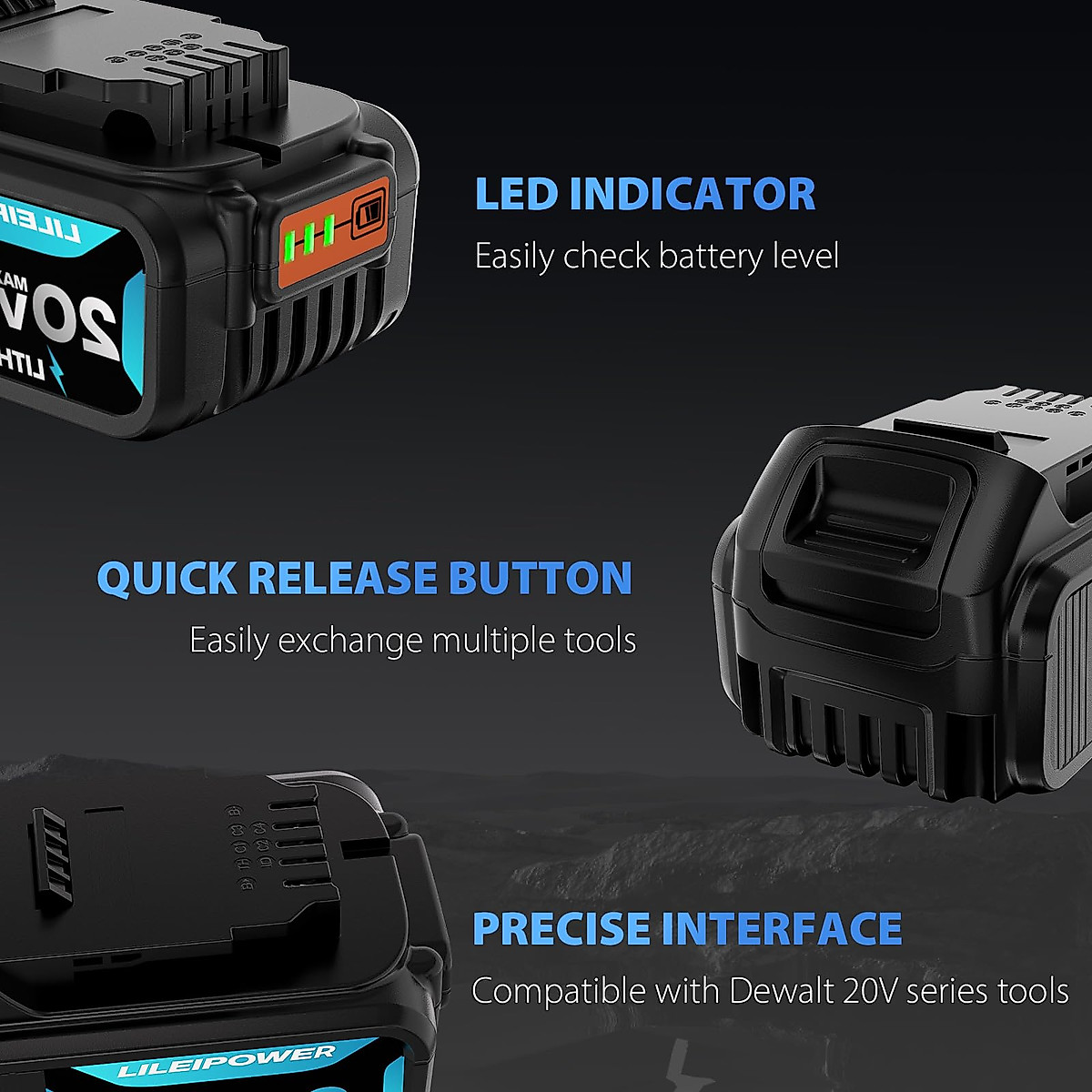 LILEIPOWER 4 Pack 20V 6.0Ah Replacement for Dewalt 20V Max Battery Compatible with Dewalt 20 Volt XR Max Lithium-ion Battery DCB205 DCB206 DCB207 DCB204 DCB203 DCD DCF DCG Series Cordless Power Tools