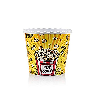 ONONEXPRESS Modern Style Reusable Plastic Popcorn Box/Popcorn Containers/Popcorn Bowls Set for Movie Theater Night - (BPA Free - YELLOW 4 Pack-75 oz)