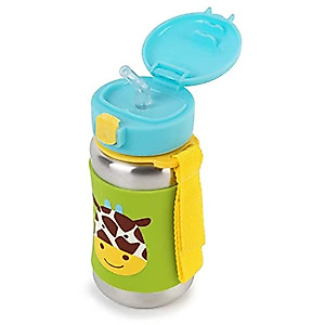 Skip Hop Toddler Sippy Cup with Straw, Zoo Stainless Steel Straw Bottle, Giraffe