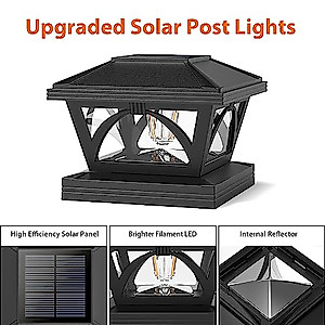 ENSLI Solar Outdoor Post Cap Lights, 6 Pack Brighter Solar Post Lights Outdoor Waterproof, Fence Post Cap Lights Solar Powered Deck Post Lights Fit 4x4 5x5 6x6 Posts for Fence Deck Garden Decoration