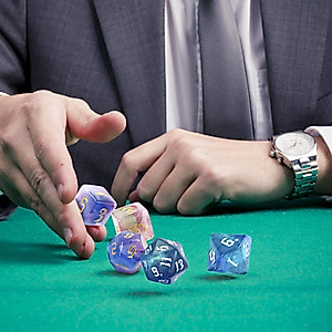 GWHOLE 42 Pcs(6 Sets) Polyhedral Dice with Gold Pattern Drawstring Pouches for DND RPG MTG Dungeon and Dragons Table Board Roll Playing Games Style 3