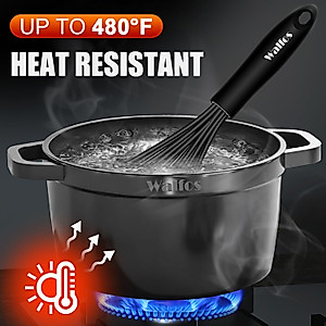 Walfos Silicone Whisk, Stainless Steel Wire Whisk Set of 3 -Heat Resistant Kitchen Whisks for Non-stick Cookware, Balloon Egg Beater Perfect for Blending, Whisking, Beating, Frothing & Stirring, Black