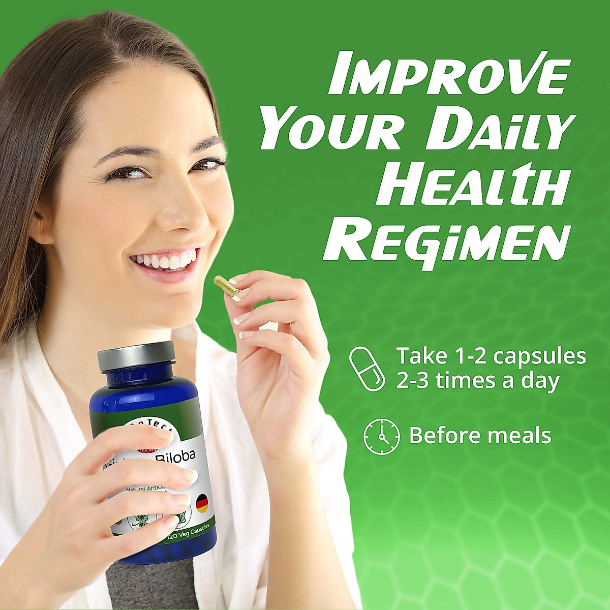 RaDoTech Ginkgo Biloba Support Brain Function, Supplements for Memory and Focus, Natural Antioxidant-Rich, Promotes Overall Health, 120 Vegetarian Capsules, GMP