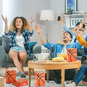 12 Pcs Basketball Party Gift Bags Party Favor Goody Treat Candy Bag with Handles Basketball Snack Bags Basketball Theme Birthday Party Supplies Birthday Decor Decorations for Kids Boys Teens Adults