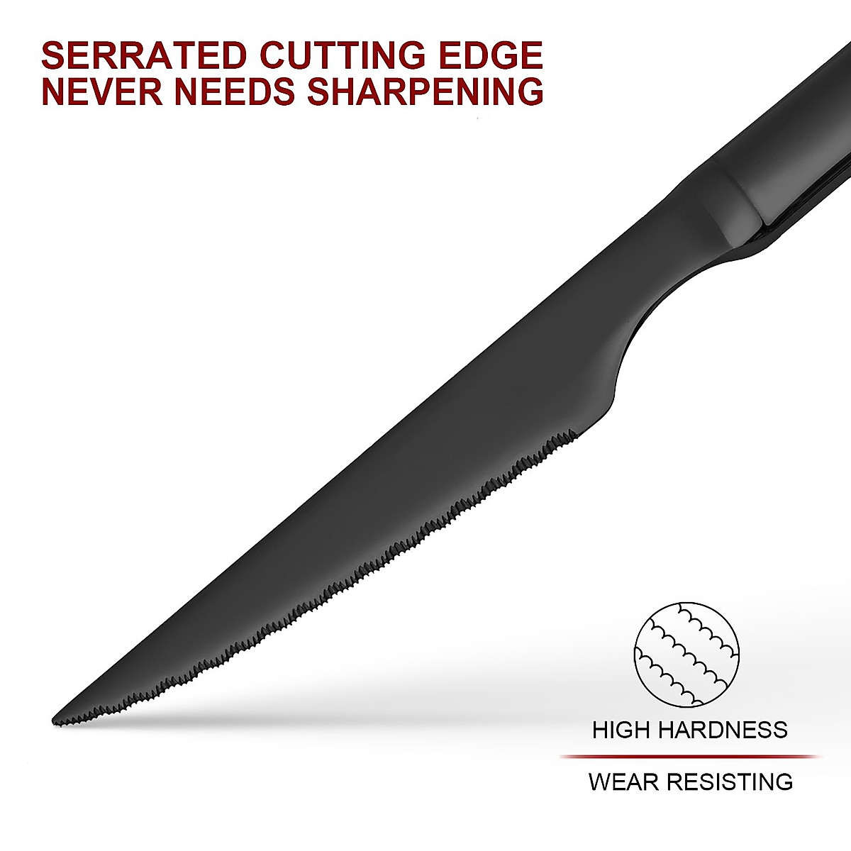 culterman black steak knives Ultra-Sharp Stainless Steel Cutlery Set,Dinner Knives 6-Piece Stainless Steel kitchen Serrated Best Steak Knife (Black)