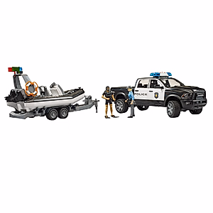 Bruder RAM 2500 Police Pickup with L + S Module Trailer, Boat and 2 Figures