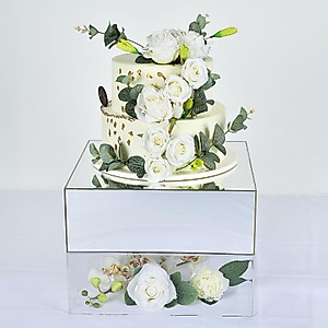 Efavormart 14"x14" | Silver Acrylic Cake Box Stand, Mirror Finish Display Box Pedestal Riser with Hollow Bottom