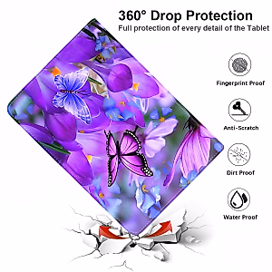 DEHJYYIJUY Case for Samsung Galaxy Tab S8 2022 & S7 2020 11 inch (SM-X700/X706/T870/T875/T878) - Slim PU Leather Folio Smart Cover with Auto Wake/Sleep, Purple Flowers and Butterfly