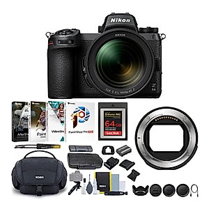 Nikon Z 6II FX-Format Mirrorless with 24-70 Lens, FTZ II Mount Adapter, 64CFX, Shoulder Bag, Software and Accessory Bundle (6 Items)