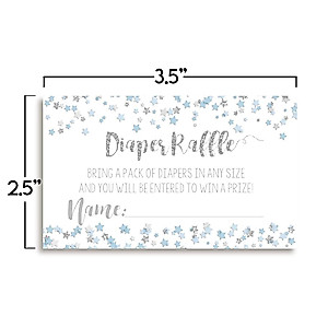 Amanda Creation Blue & Silver Twinkle Little Star Diaper Raffle Tickets for Boy Baby Showers, 20 2" X 3” Double Sided Inserts, Bring a Pack of Diapers to Win Favors & Prizes!