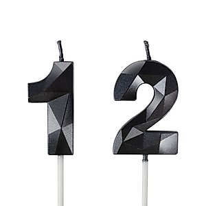 Number 12 Candles,12th Birthday Candles,Black Happy Birthday Candle for Cake,3D Design Cake Topper Decorations for Boy Men Pet Birthday Party Wedding Anniversary Celebration Supplies