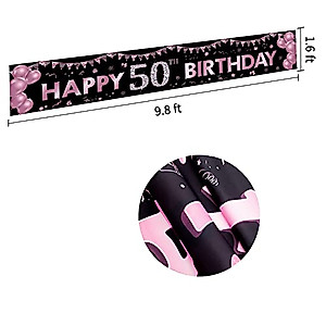 Large 50th Birthday Banner Decorations, Purple Happy 50 Birthday Party Supplies for Girls, Fifty Birthday Outdoor Yard Sign Decor (9.8x1.6ft)