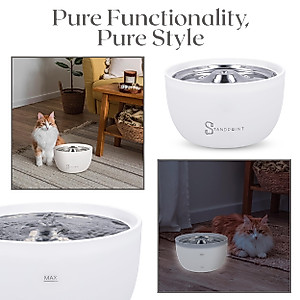 Standpoint Cat Water Fountain, 3L Ultra-Quiet Stainless Steel with White Bowl Dog & Cat Water Dispenser with Filter – Perfect for Pet Hydration